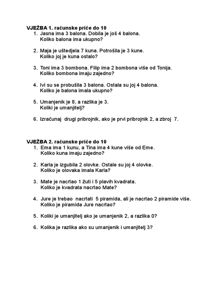 Umanjenik Umanjitelj Razlika | PDF