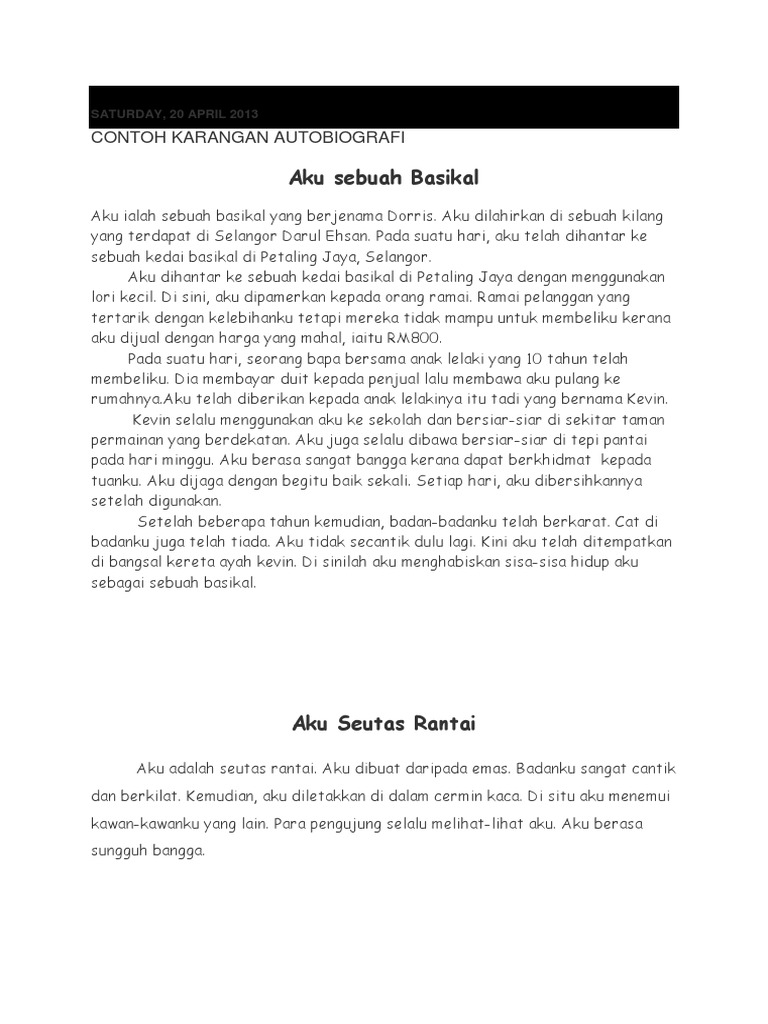 Contoh Karangan Autobiografi | PDF