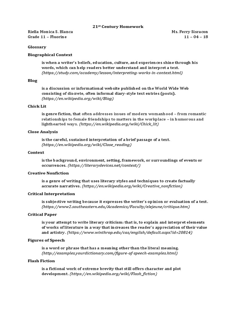 21st Century Glossary | PDF | Narrative | Genre