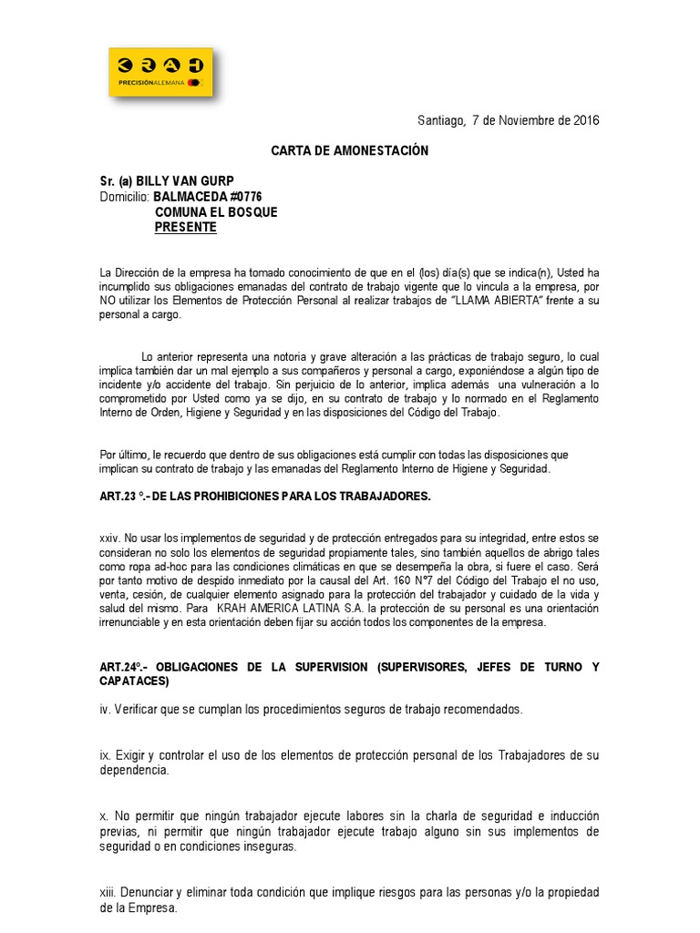 Carta Amonestacion POR NO USO EPP | PDF | Instituciones sociales ... Carta Amonestacion POR NO USO EPP | PDF | Instituciones sociales ...