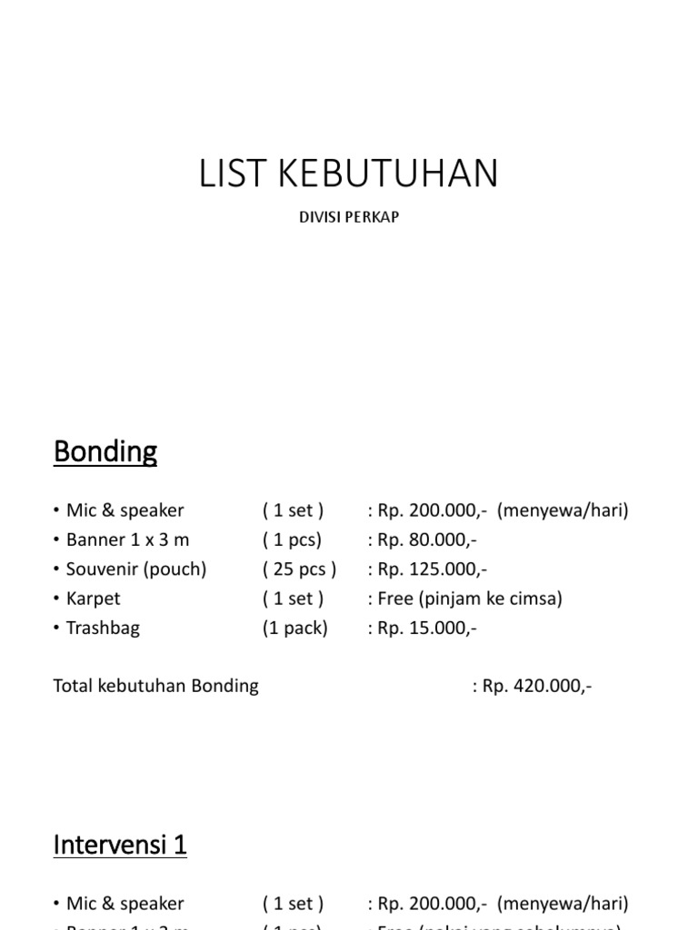 List Kebutuhan Perkap | PDF