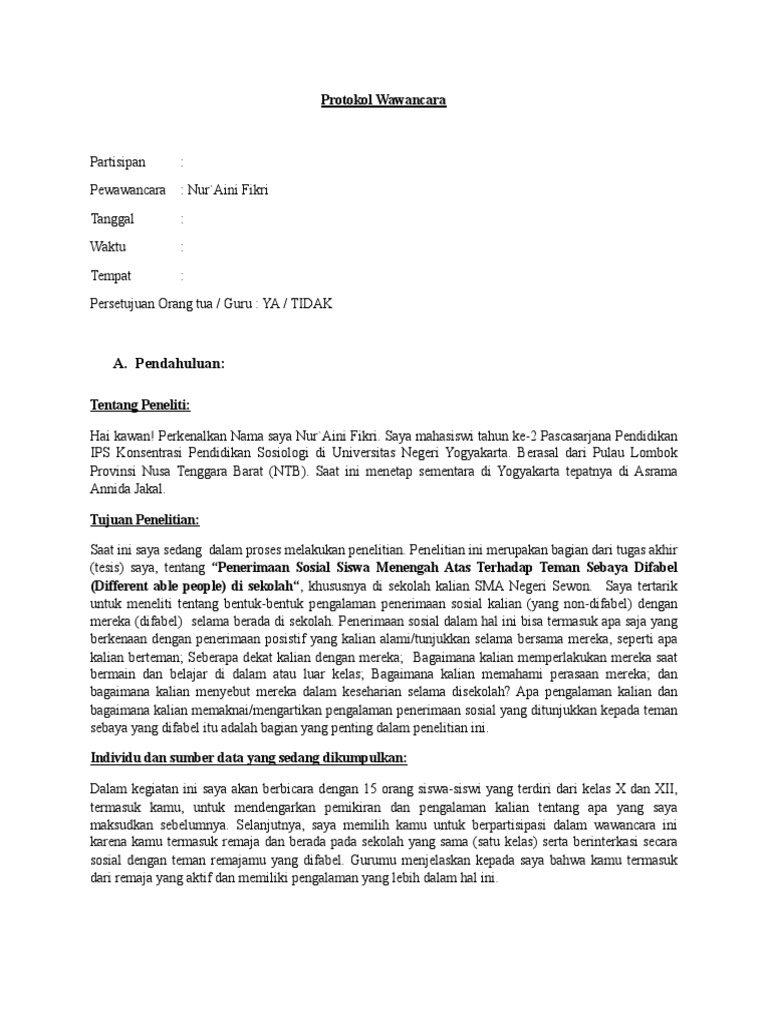 Contoh Protokol Wawancara | PDF