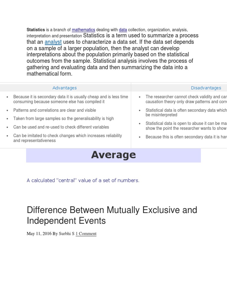 Difference Between Independent and Mutually Exclusive Events | PDF ...