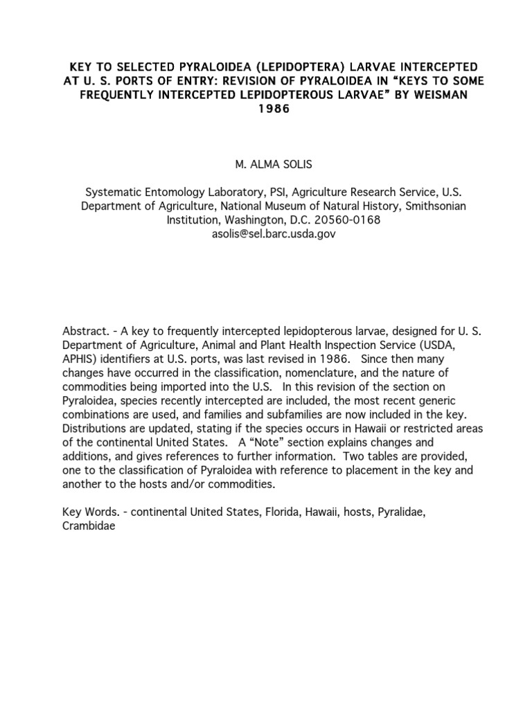 Pyraloidea Larvae Key for U.S. Ports | PDF | Lepidoptera | Taxonomy ...