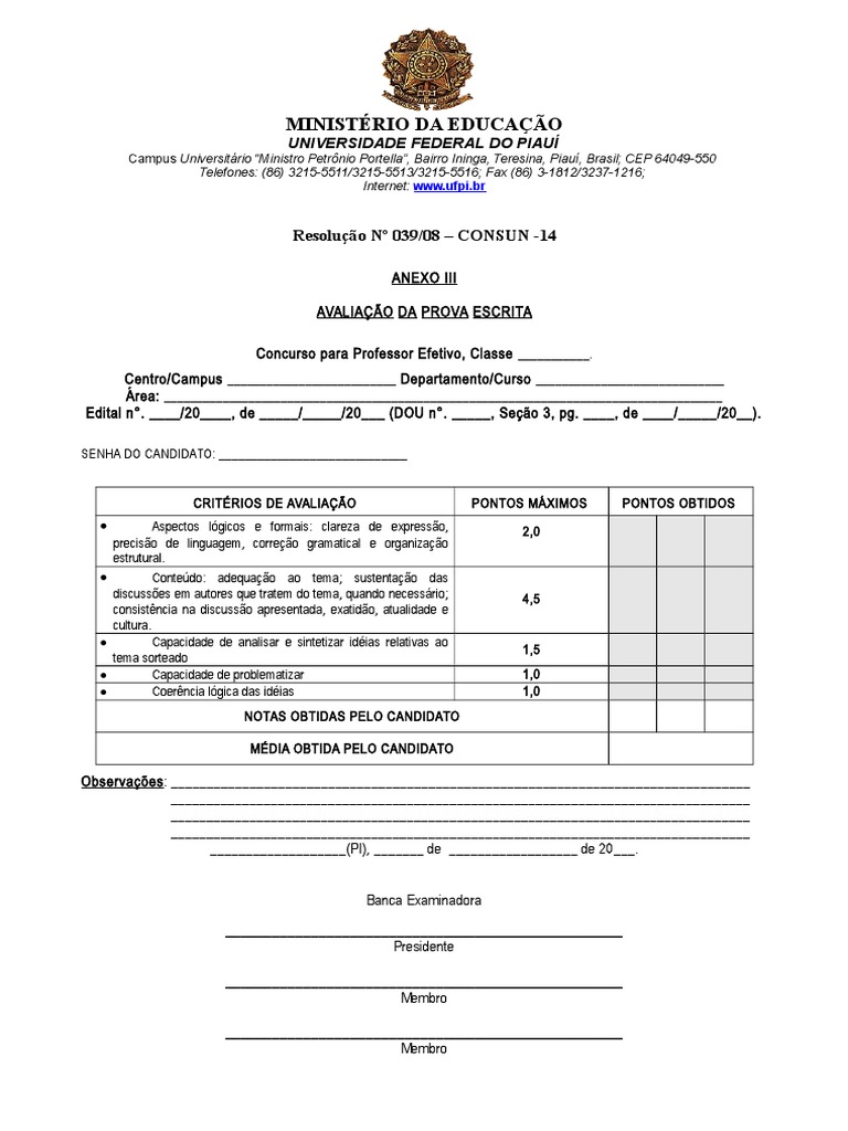 ANEXO III - Avaliação Da Prova Escrita | PDF | Ciência cognitiva | Cognição