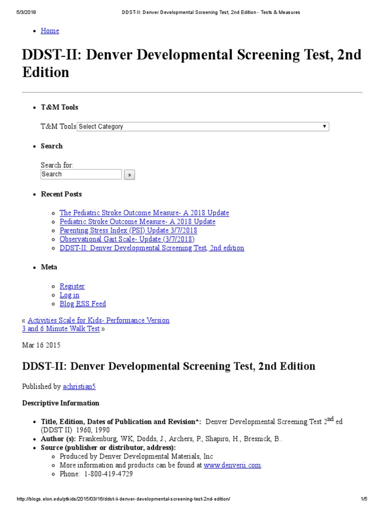 DDST-II: Denver Developmental Screening Test, 2nd Edition | PDF ...