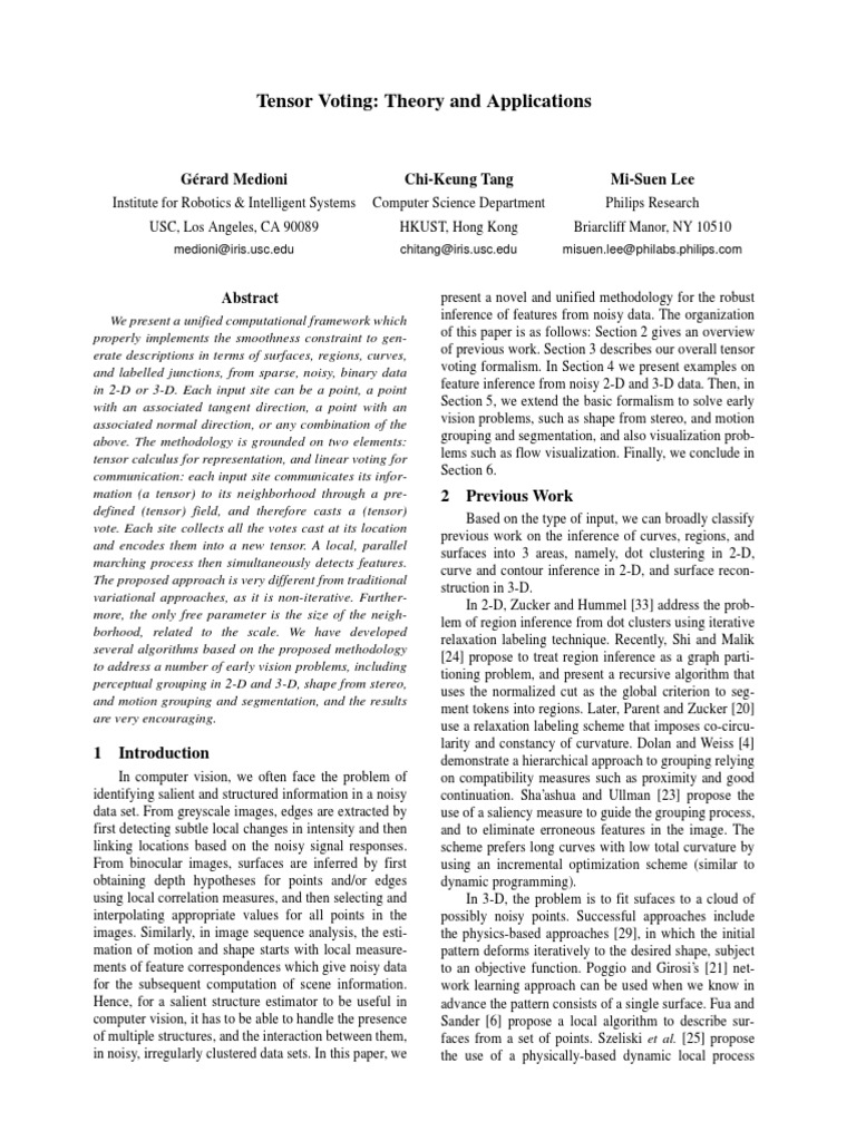 Tensor Voting: Theory and Applications: Gérard Medioni Chi-Keung Tang Mi-Suen Lee | PDF ...