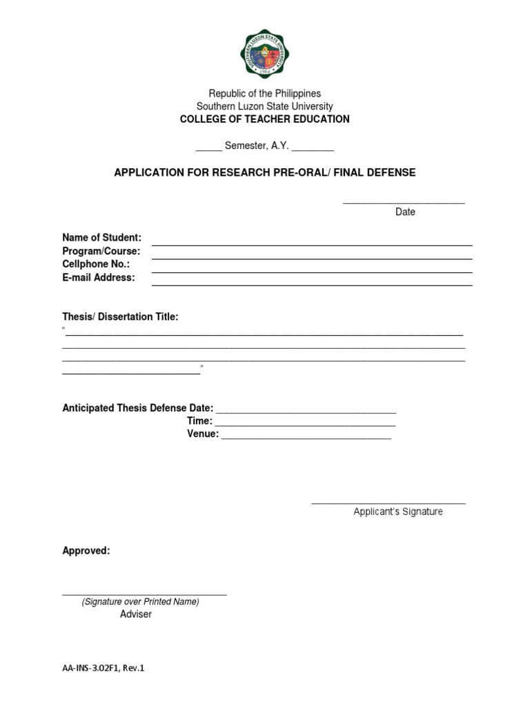 Research Defense Application Form | PDF
