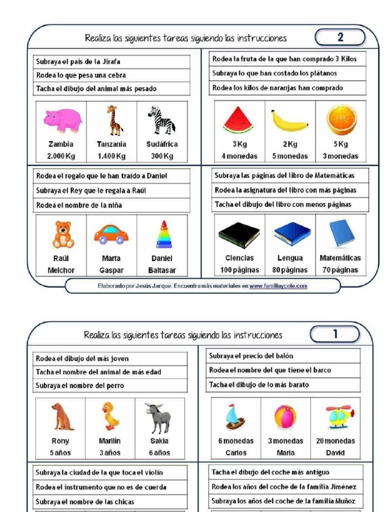Actividades Para Seguir Instrucciones