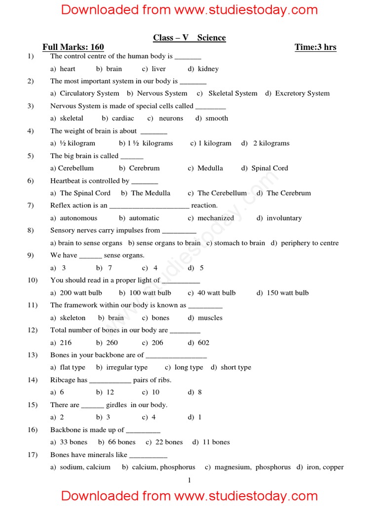 Class 5 Science Quiz Questions & Answers | PDF | Moon | Planets