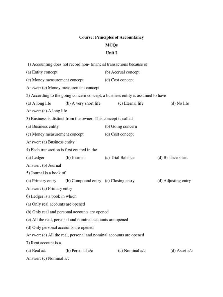 Accounting MCQs with Answers Guide | PDF | Debits And Credits | Bookkeeping