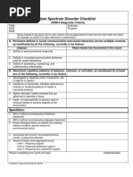 DSM 5 Diagnostic Checklist | PDF | Autism Spectrum | Spectrum Disorder
