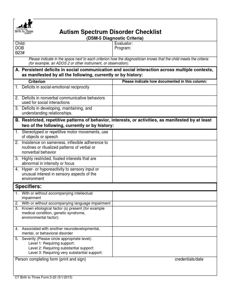 Autism Spectrum Disorder Checklist: Criterion | PDF