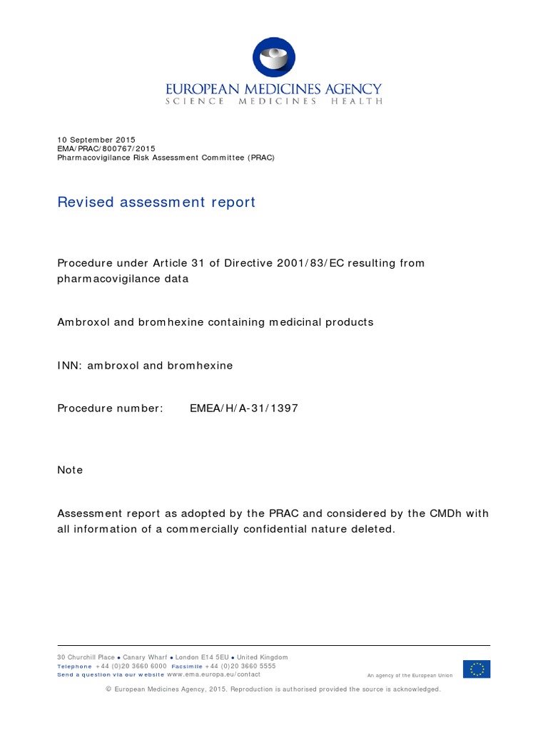 Ambroxol Bromhexine Article 31 Referral Prac Assessment Report en | PDF ...