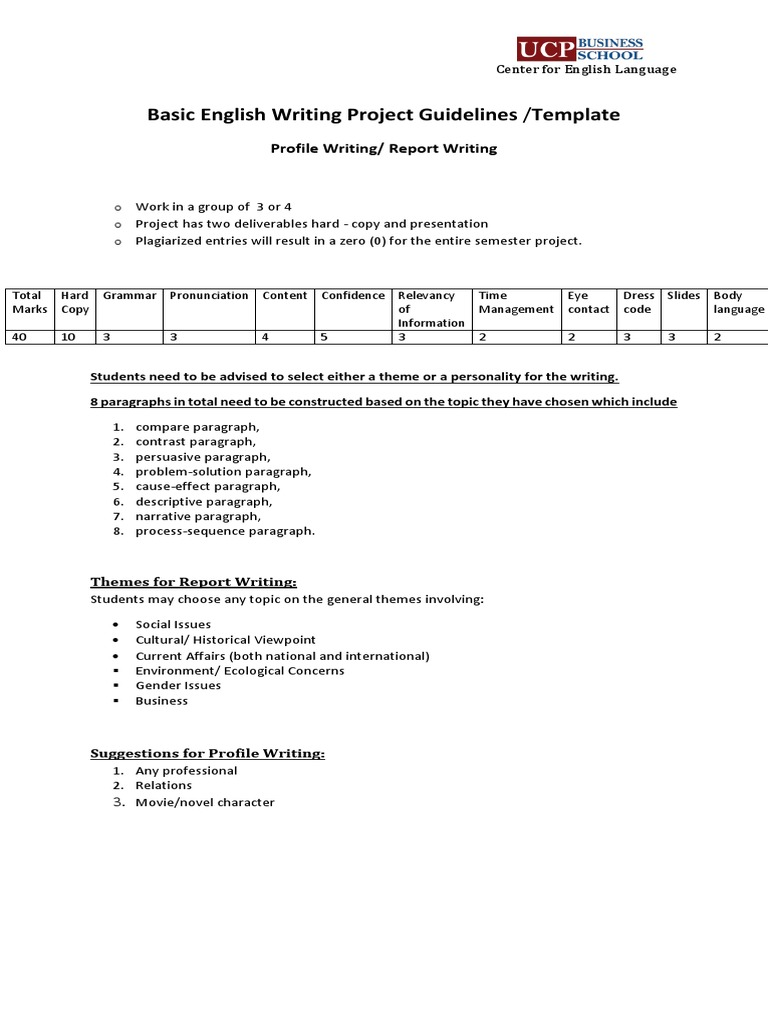 Basic English Writing Project Guidelines | PDF | Suit (Clothing) | Clothing