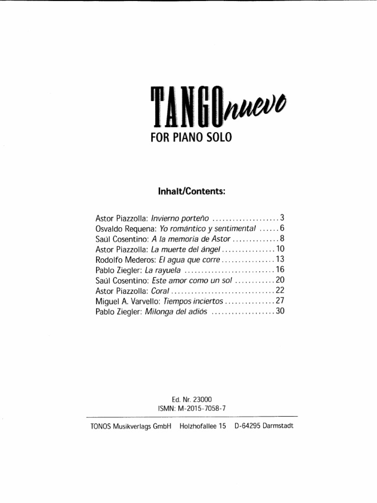 Tango Nuevo For Piano Solo | PDF