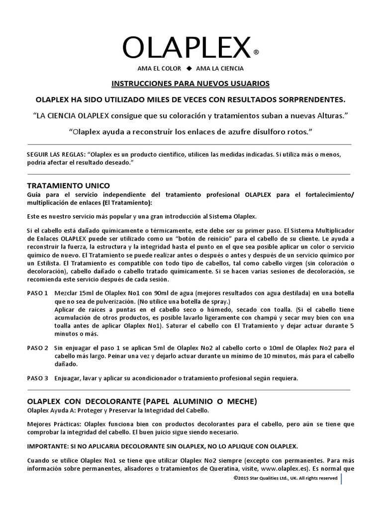 Olaplex Instructions | PDF | Aluminio | Pelo