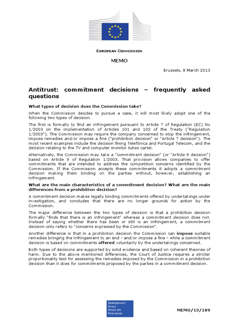 Eu - Memo - Commitments Antitrust | PDF | Competition Law | Copyright ...