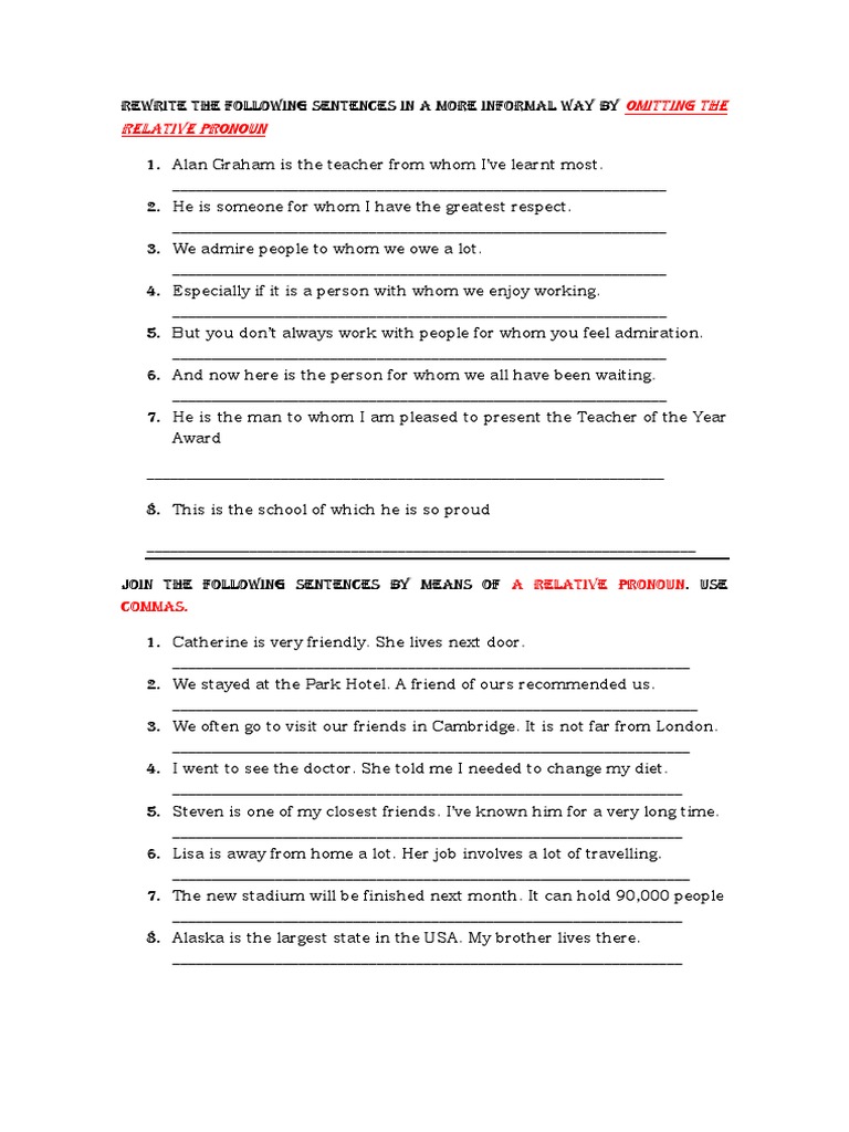 Rewriting Sentences Using Relative Pronouns and Informal Language | PDF