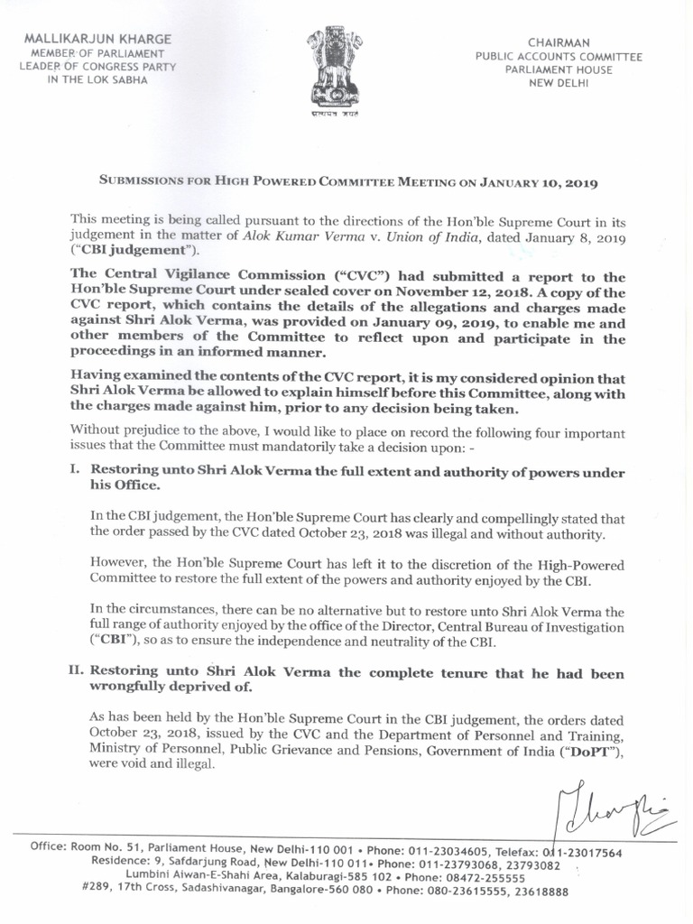 Mallikarjun Kharge's Dissent Note | PDF
