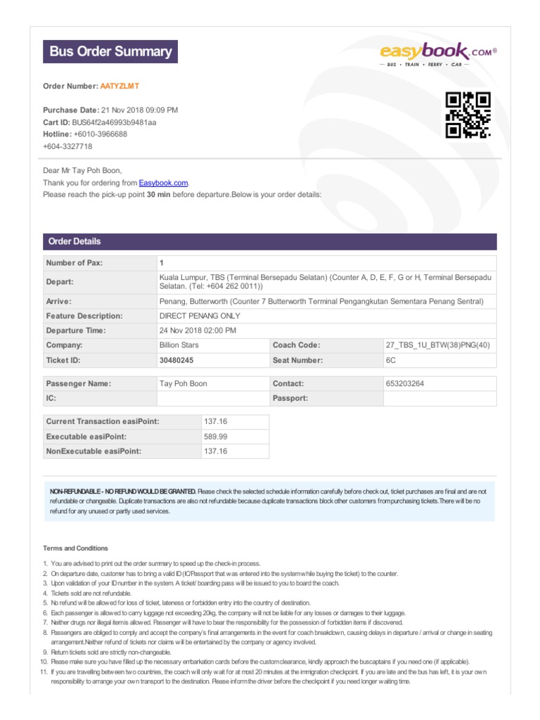 Bus Order Summary | PDF | Bus | Ticket (Admission)