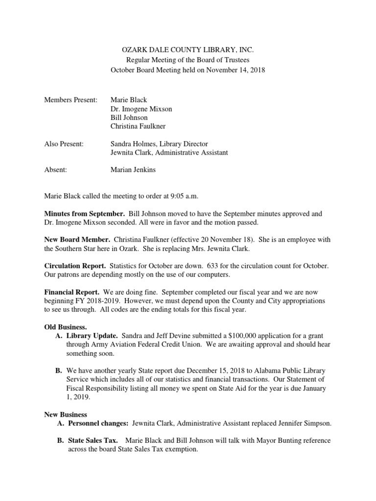 11.2018 November Board Meeting Minutes | Government Finances | The ...