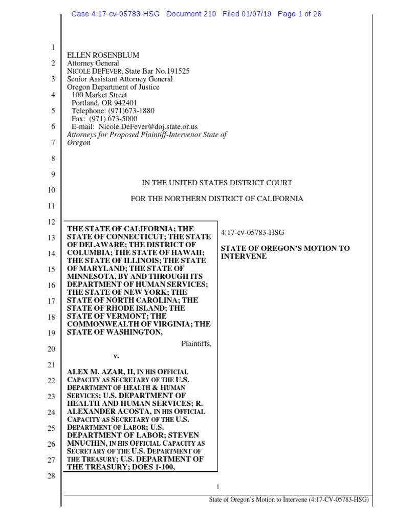 Oregon Motion To Intervene | PDF | Intervention (Law) | Establishment ...