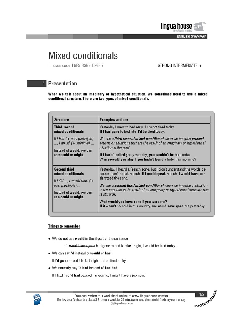 Mixed Conditionals | Download Free PDF | Grammar | Syntax