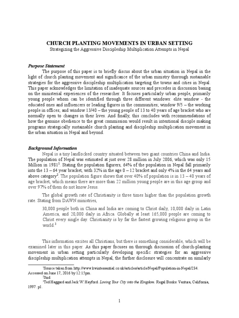 CHURCH PLANTING MOVEMENTS IN URBAN SETTING: Strategizing The Aggressive ...