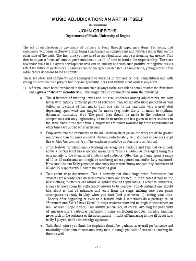Music Adjudication by John Griffiths | PDF | Jazz | Entertainment (General)