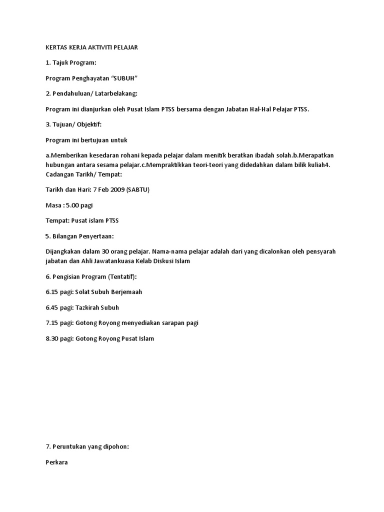 Contoh Kertas Kerja | PDF