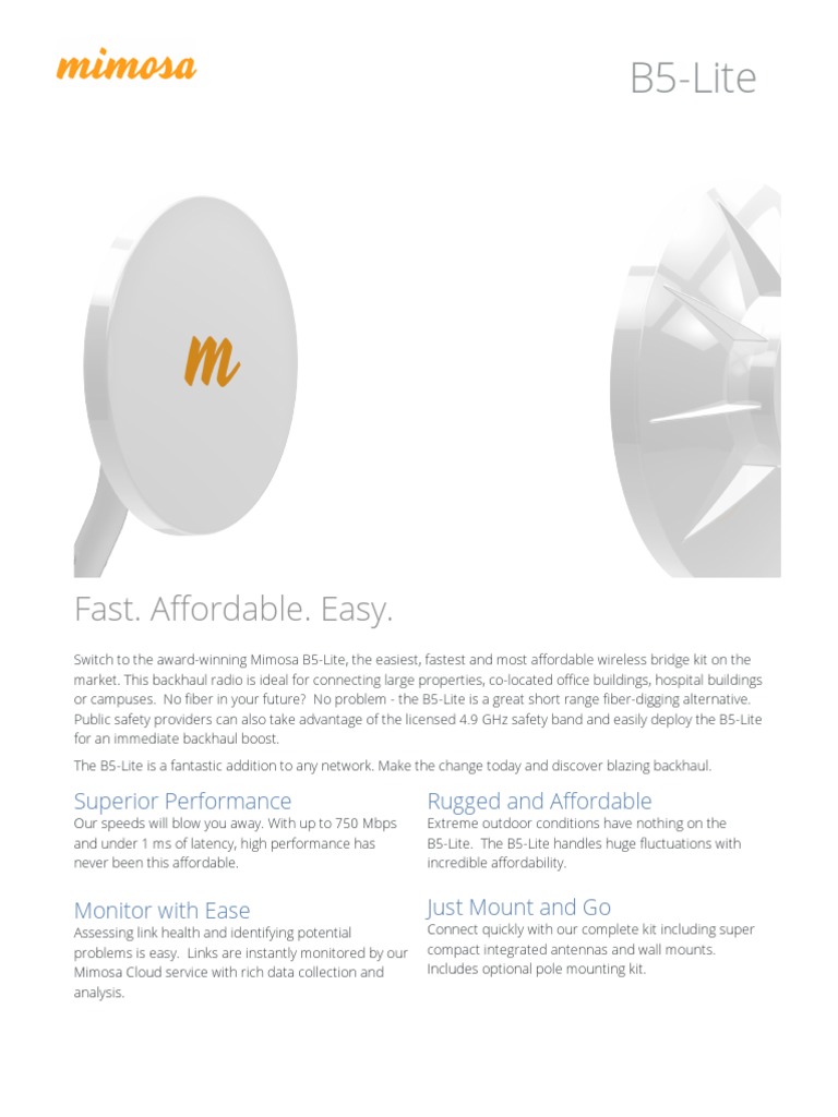 Mimosa B5Lite Datasheet PDF | PDF | Radio | Wi Fi