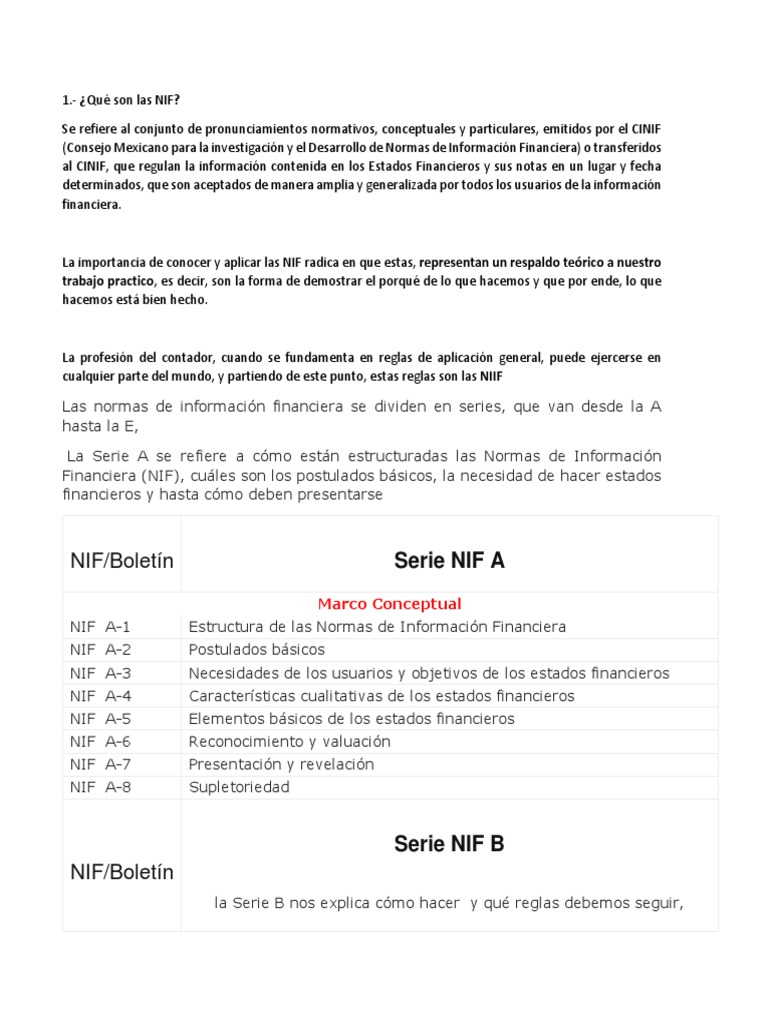 Definición y Series de las NIF | PDF | Estado financiero | Contabilidad