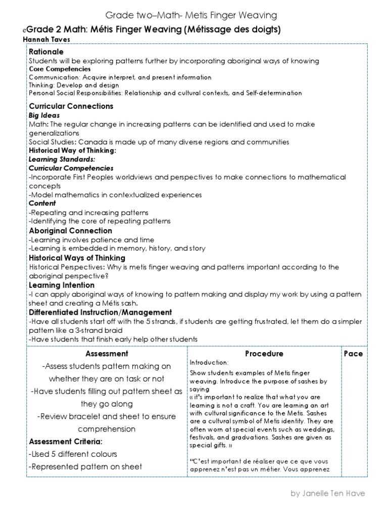 Métis Sash Patterns in Math Class | PDF | Métis | Differentiated ...