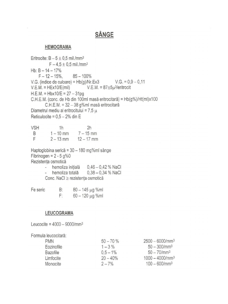 Valori Normale Parametri Biologici | PDF