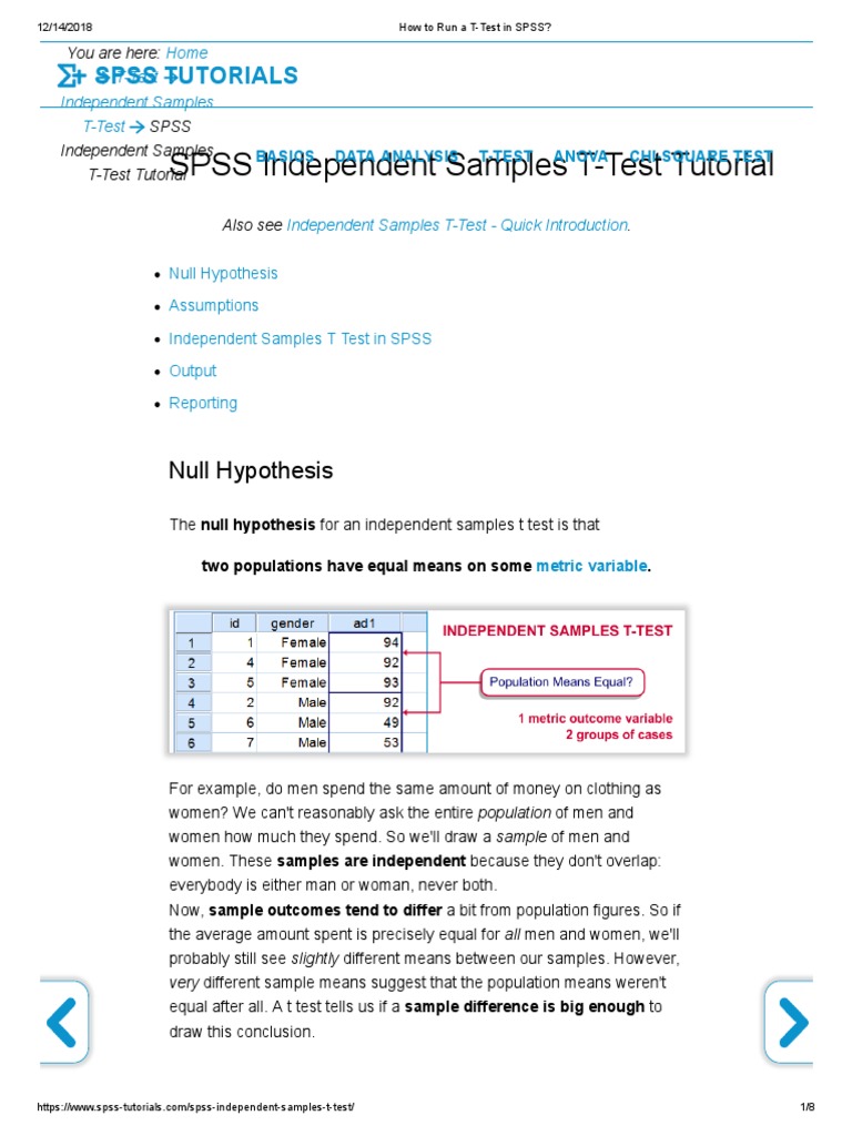 How To Run A T-Test in SPSS | PDF | Student's T Test | Null Hypothesis