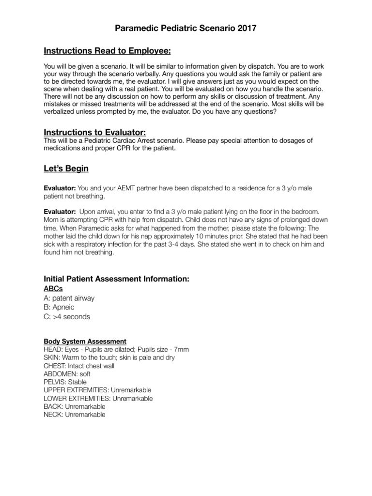 Paramedic Pediatric Scenario 2017 | PDF | Cardiopulmonary Resuscitation ...