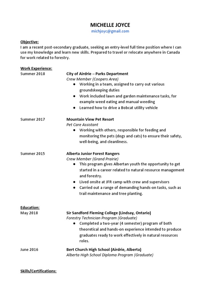 Michelle Joyce Resume | PDF | Alberta | Forestry