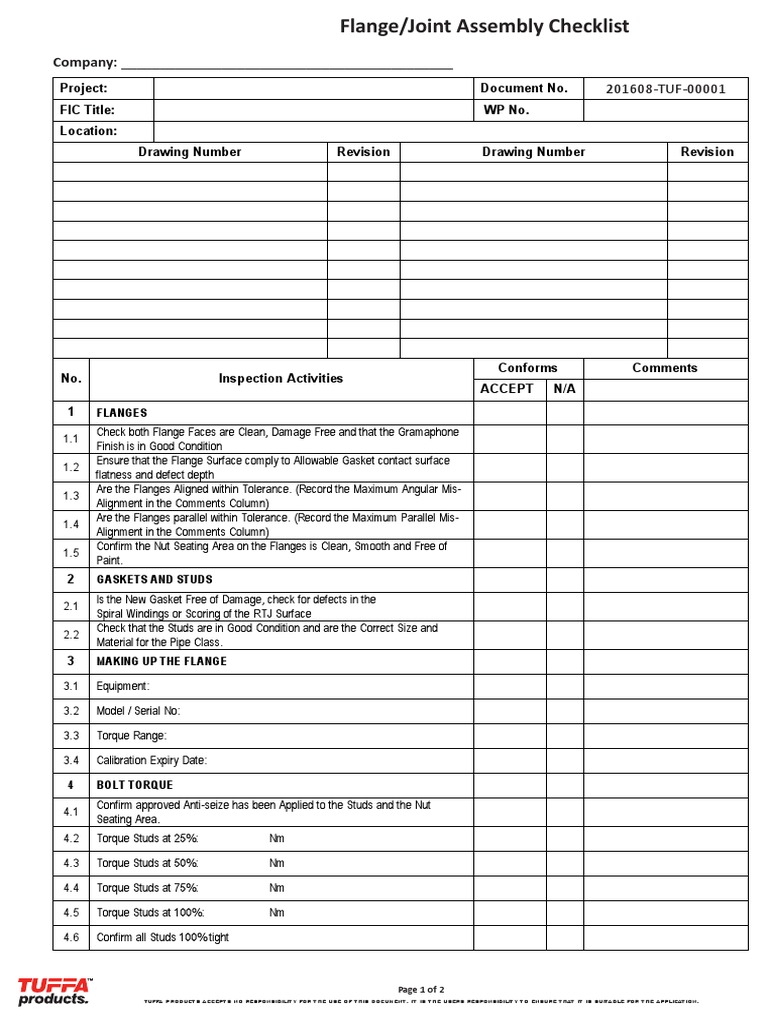 Flange Joint Assembly Checklist | PDF | Mechanical Engineering ...