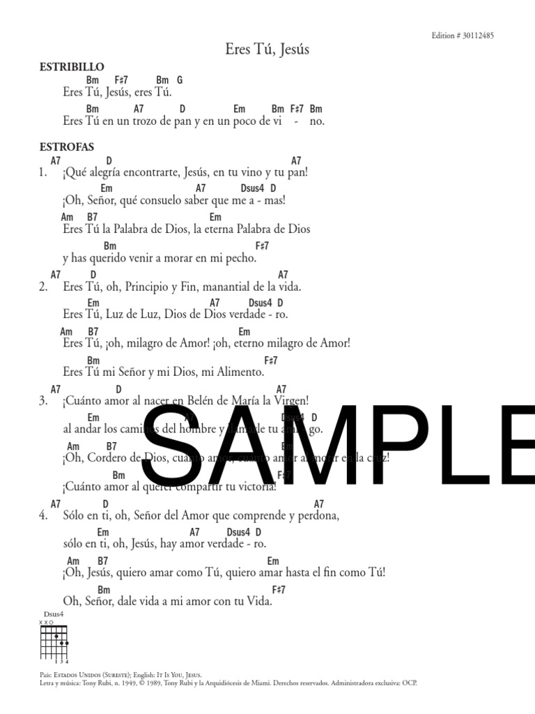 ERES TÚ, JESÚS (Letras y Cifrado de Acordes) | PDF | Religión y ...
