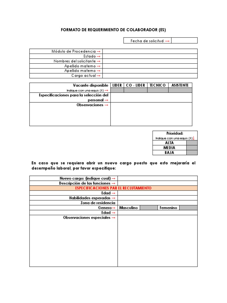 Formato de Requerimiento de Personal - Version para Imprimir | PDF