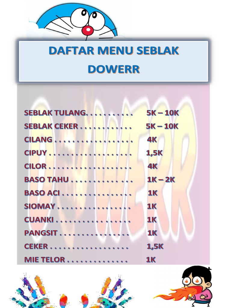 Contoh Daftar Menu Seblak - Ruang Soal