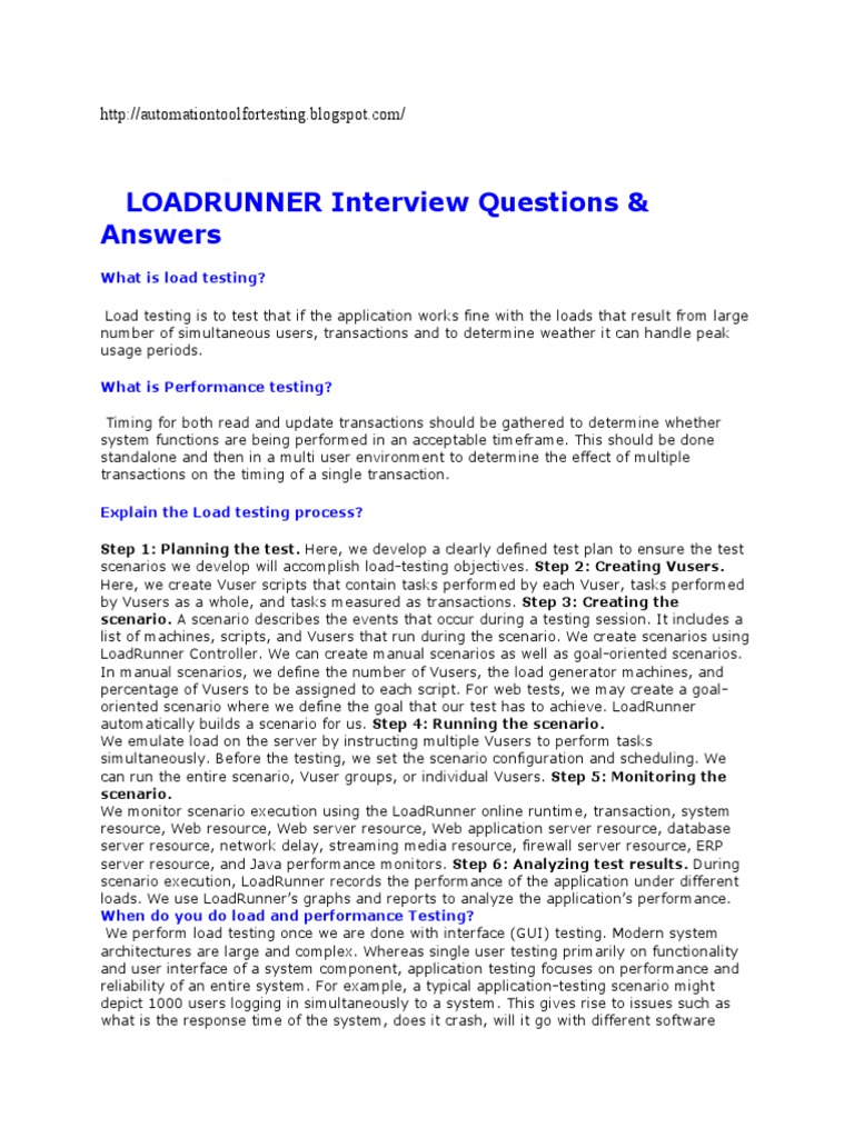 Loadrunner Interview Questions And Answers What Is Load Testing Pdf