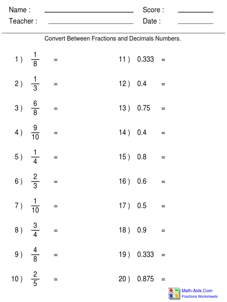 Fractions & Decimals Practice | PDF | Elementary Mathematics | Notation