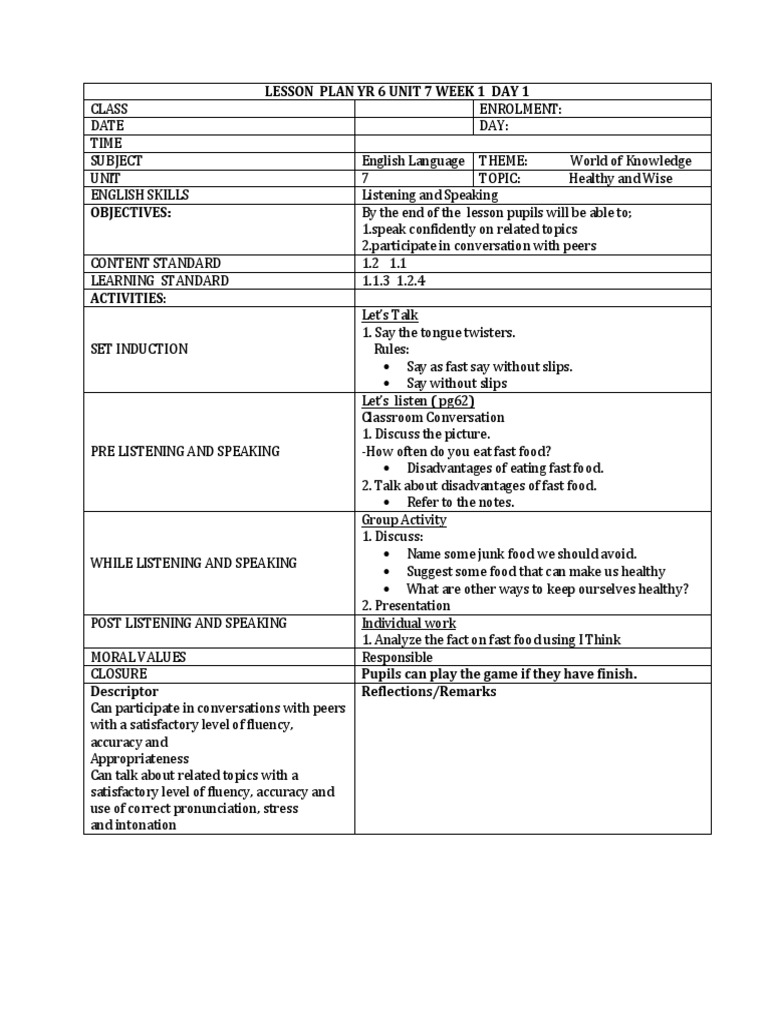 Year 6 English Lesson Plans | PDF | Lesson Plan | Reading (Process)