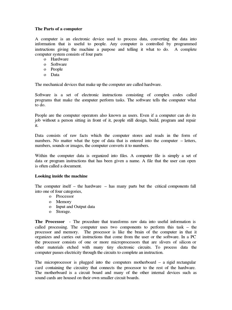 The Parts of A Computer | PDF | Computer Data Storage | Software