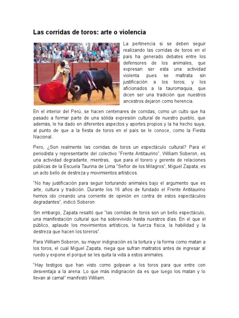 ARTICULO Las Corridas de Toro Arte o Violencia | PDF | Toreo | Deportes