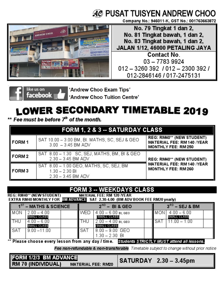 Form 1 Form 2 Form 3 2019 Timetable | PDF | Business