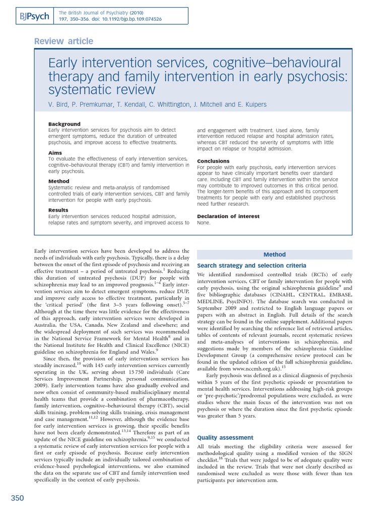 Early Intervention in Psychosis: Systematic Review | PDF | Cognitive ...