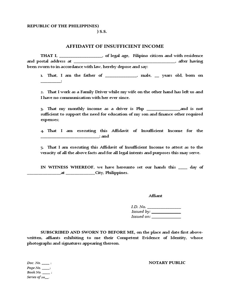 Affidavit of Insufficient Income | PDF